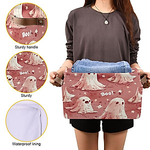 Kigai Halloween Boo Storage Basket with Handles Collapsible Storage Bins Canvas Fabric Storage Organizer for Shelves Closet Bedroom Living Room 1Pack