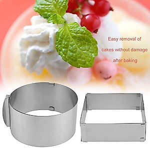 MOTZU 2 Pieces Cake Mold, Stainless Steel Mousse Cake Rings, Adjustable Mould, Cake Baking Cake Decor Mold Ring, Cake Collar, Chocolate and Cake Decorating Roll(Square + Round), 6-12 Inch