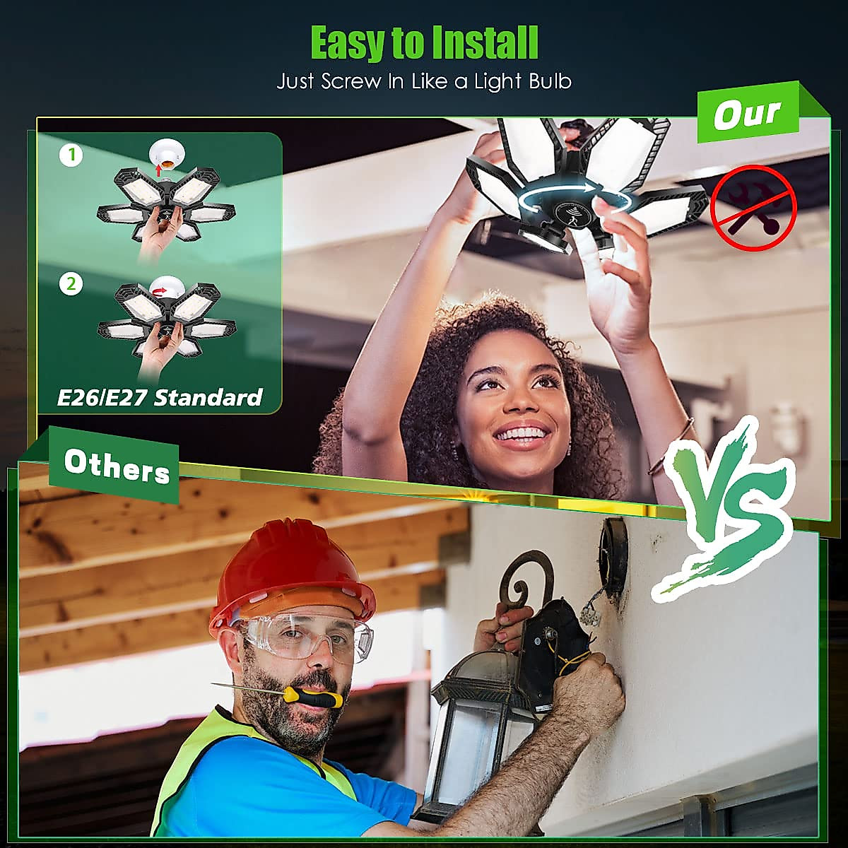 Garage Light with Motion Sensor 2 Pack 150W Indoor Motion Activated Garage Lights with 6 Deformable 120° LED Panels 15000LM Super Bright LED Motion Sensor Garage Light for Garage Workshop Basement