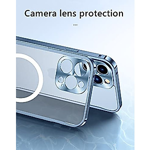 Magnetic Case for iPhone 14 Pro Max Case Compatible with MagSafe Metal Aluminum Alloy Bumper Matte Translucent Back Cover with Camera Lens Protector and Safety Lock (Black)