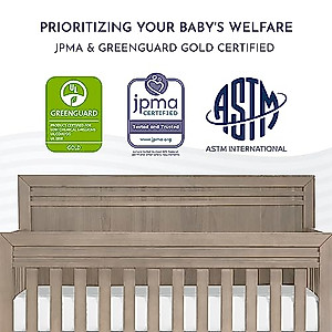 Evolur Kyoto 5-in-1 Convertible Crib in Brown Stone, Greenguard Gold and JPMA Certified, Non-Toxic Baby Safe Paint, Made of Hardwood, Unique Two Tone Design
