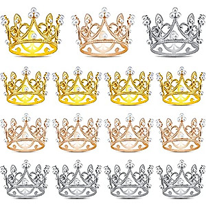 15 Pieces Crown Cake Topper Mini Crown Cupcake Topper Mini Baby Crown Gem Pearl Crown Tiara Cake Topper for Women Lady Girl Birthday Bridal Wedding Royal Themed Party Decorations(Pearl Style)