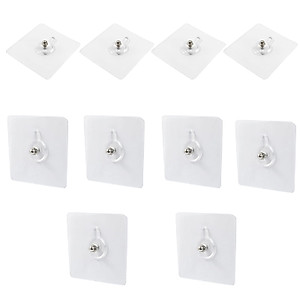 Hitefu 10pcs Self-Adhesive Hooks Without Nails, Heavy Duty Wall Hooks for Hanging, Screw Free Sticker for Wall Mount, Waterproof Picture Hanging Hooks for Kitchen, Bathroom, Home, Office (8mm)