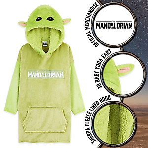 Disney The Mandalorian Blanket Hoodie for Boys Teens, Baby Yoda Fleece Wearable Blanket (Green)