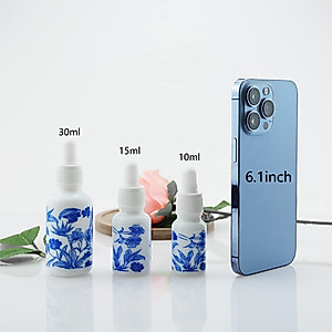 Wwolife 4 PCS 1 2/3oz (50ml) Blue and White Porcelain Ceramic Dropper Bottles Perfume Aromatherapy Cosmetic Container Essential Oils Sample Empty Dropper Bottles with Funnel Include