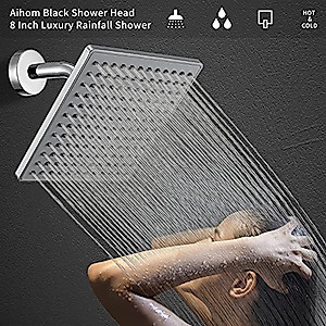Aihom Shower Faucet Set Chrome, 8-Inch Rainfall Shower Head & Stainless Steel Shower Arm, Single Function Shower System with Single Handle Brass Rough-in Valve, Shower Trim Kit