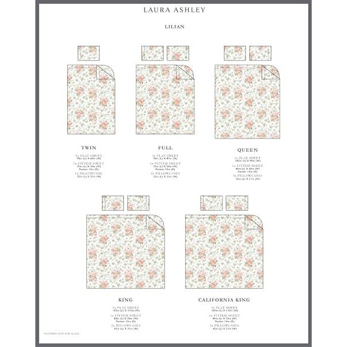 Laura Ashley Home - Queen Sheets, Soft Sateen Cotton Bedding Set - Sleek, Smooth, & Breathable Home Decor (Lilian Coral,4 pieces, Queen)