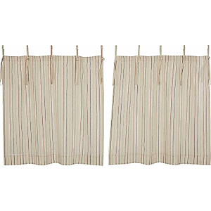 Betsy Stripe Tie Top Tier Curtains, Set of 2, 24" L x 36" W, Farmhouse, Country, Patriotic, Primitive Americana Style Tab Café Curtains