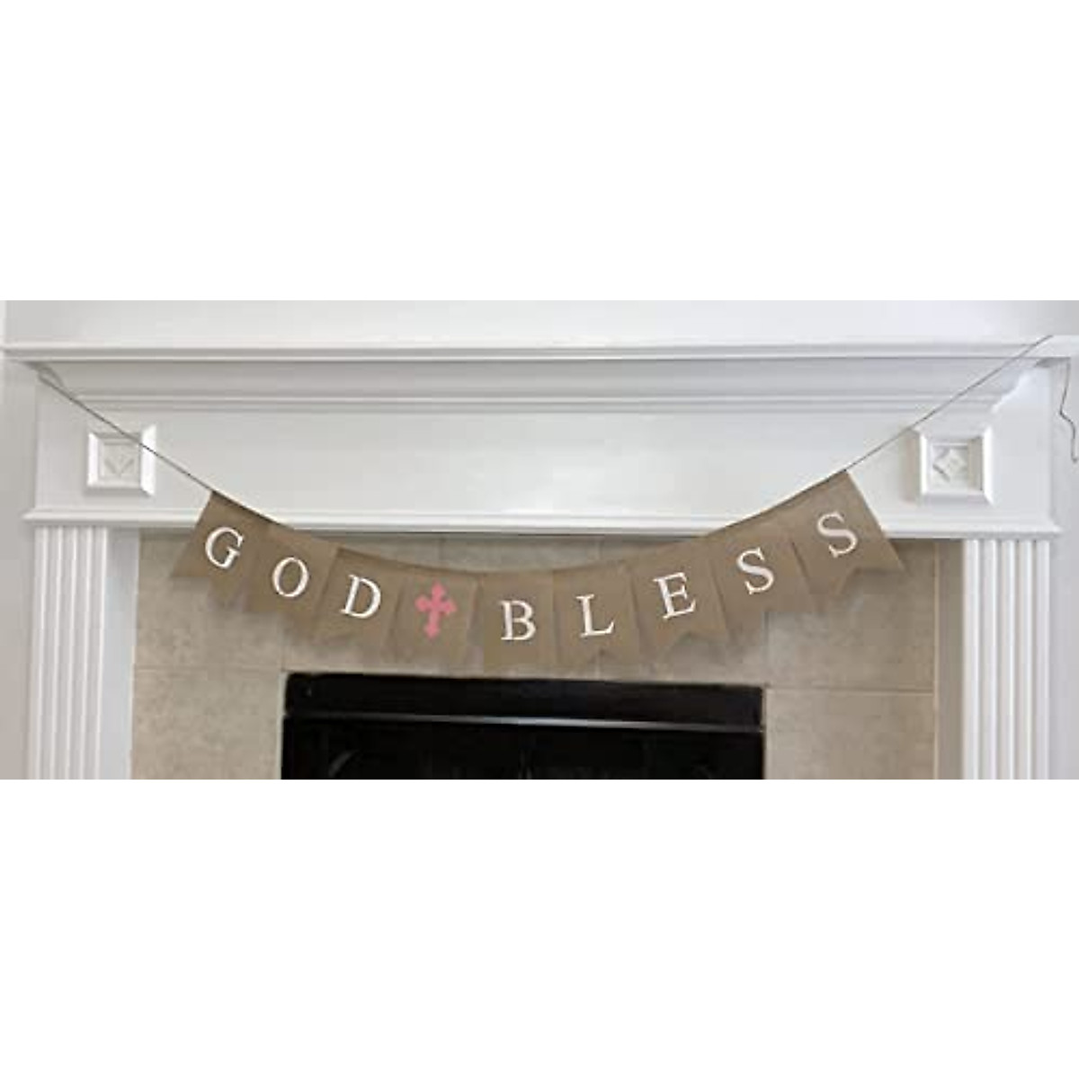 Shimmer Anna Shine Burlap God Bless Banner for Baby Girl Boy Baptism Decorations Christening First Communion Confirmation Baby Shower Wedding Birthday Party Photo Props (Pink)