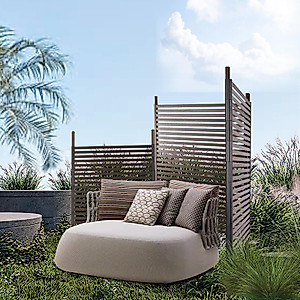 YOTOWORTH Patio Privacy Fence Screen, Outdoor Metal Slatted Decorative Privacy Screen and Panels Freestanding for Patio Divider, Brown Outdoor Privacy Screen with Stand, 71" H×35.4" W