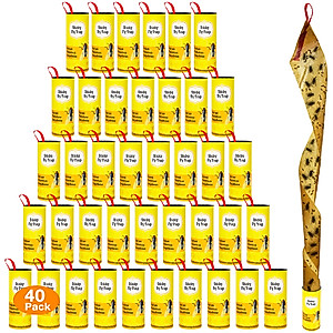 40 Pack Fly Strips, Sticky Fly Trap Indoor/Outdoor Hanging, Fly Ribbon Tape Paper, Gnat Killer Traps Catcher for Fruit Flies, Bug, Insect, Pest, Mosquito