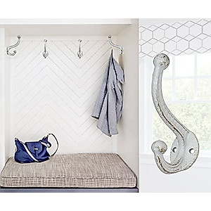 YMAISS 6 Sets Rustic White Cast Iron Hooks Wall Mounted HooksAntique Old Shabby Chic Cast Iron Hooks,Vintage Inspired Coats, Bags, Hats, Towels,Matching Screws Included