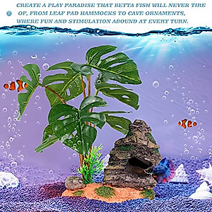 Ameliade Aquarium Cave Decorations and Leaf Pad Hammocks for Betta Fish Ideal Fish Tank Plants Hideout Decor for Cichlid Perfect Betta Toys and Small Fish Bowl Accessories Monstera