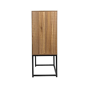 ZeHuoGe Natural Rattan Sideboard Buffet Storage Accent Cabinet with 2 Magnetic Door, Sideboard Buffet Cupboard Accent Cabinet, Built-in Adjustable Shelf Iron Bracket US Delivery (Walnut)