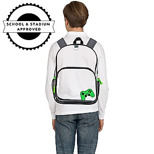RALME Boys Clear Backpack for School, 16 inch Stadium Approved Transparent Bag with Matching Gaming Pencil Pouch, 3 Piece Set