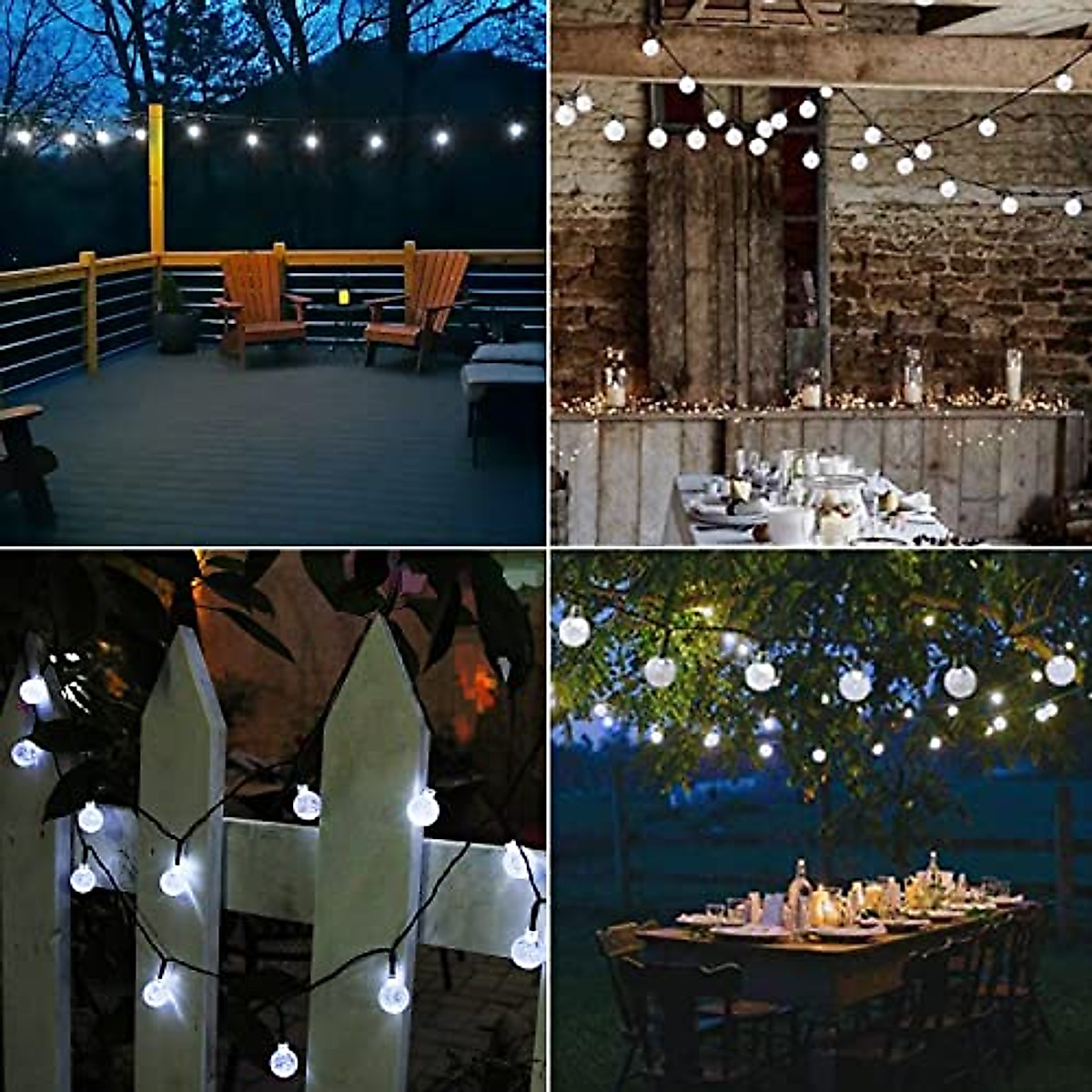 JMEXSUSS 2 Pack 30 LED Solar String Lights 8 Modes Crystal Globe String Lights Outdoor Waterproof Solar Powered String Lights for Patio Tree Camping Fence Party Decorations(White)