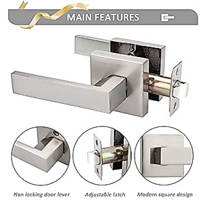 Probrico 6 Pack Square Door Lever Door Lock Handle Lockset Keyless Doorknobs Passage Knobs Lockset Interior Hallway Passage Closet in Satin Nickel
