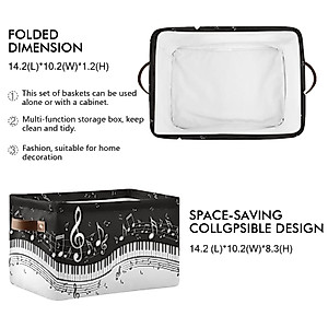 ALAZA Piano Key Music Black Large Storage Basket with Handles Foldable Decorative 1 Pack Storage Bin Box for Organizing Living Room Shelves Office Closet Clothes