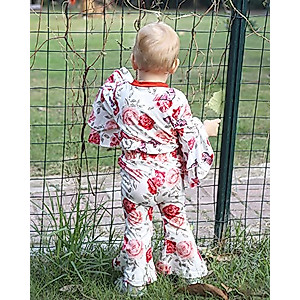 Newborn Baby Girl Clothes Infant Outfits Ruffle Sleeve Floral Romper Flare Pants Set Fall Winter Clothes 6-9 Months Red