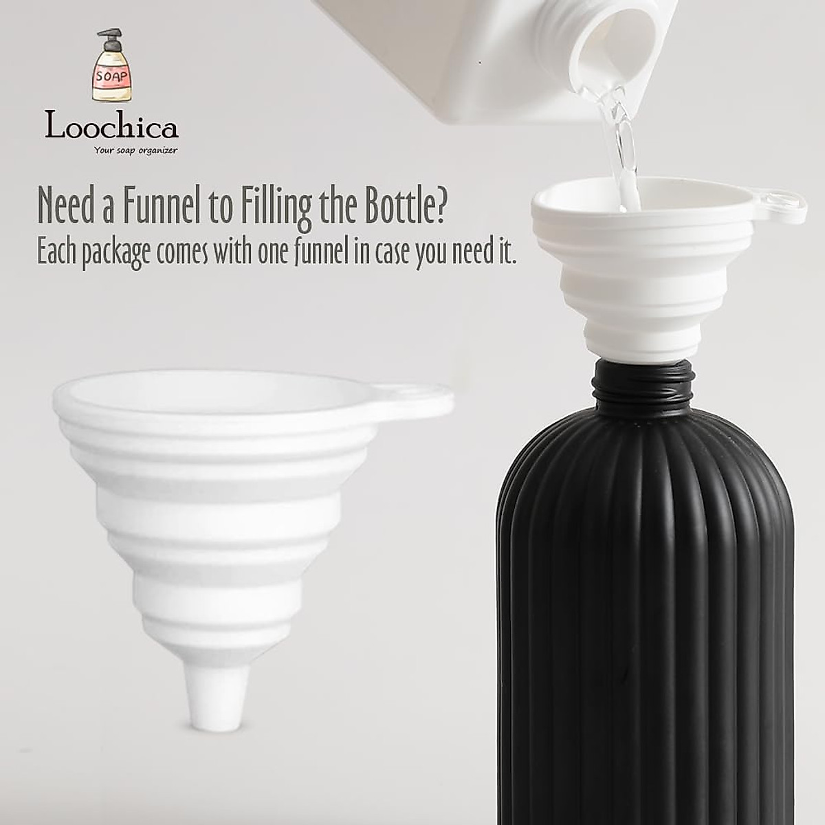 LOOCHICA Do It Yourself 2 Pack Black Glass Soap Dispenser Set with Bamboo Tray, Matte Black Soap Dispenser Suitable for Kitchen Sink, Bathroom, Rustic Kitchen Décor