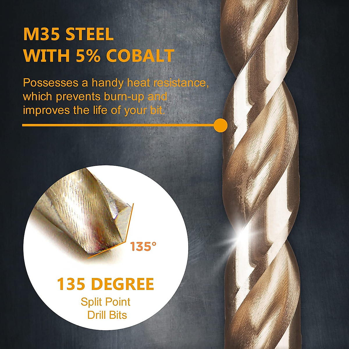 POWERTEC 1/16" Cobalt Drill Bits - 12 Pack - 1-3/4" Length - M35 HSS Jobber Length Twist Bits with 135° Tip for Drilling Wood, Metal, Stainless Steel, Nickel Alloy, Cast Iron & Plastic (QDB2013)