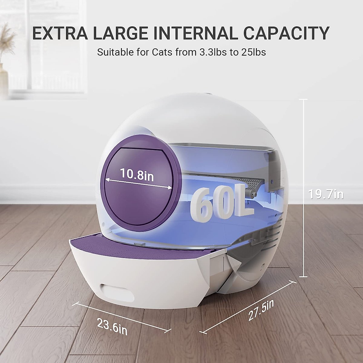 ELS PET Self Cleaning Cat Litter Box, No Scooping Automatic Litter Box with APP Control, Smart Monitor/Safety Protection/Odorless, Extra Large for Multiple Cats