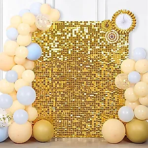 Shimmer Wall Backdrop Sequin Panels Gold Backdrop Decoration Panels Shimmer Panels(Pack of 24) Photo Backdrops for Birthday Anniversary Engagement Parties Decoration
