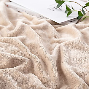 Bertte Fleece Throw Blanket Super Soft Cozy Warm Lightweight Throw for Sofa Couch Luxury Decorative Velvet Pattern Bed Blanket, 50"x60", Light Beige