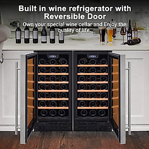 SMETA 15 Inch Under Counter Wine Cooler, 33 Bottle Built In Wine Fridge Refrigerator, Cabinet Freestanding Glass Door Stainless Steel Black Wine and Beverage Cellar For Home Bar With LED And Low Noise