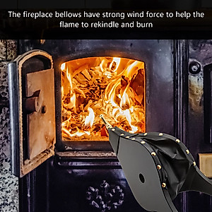 Bellows for Fire Pit Wood Stove Camping, 19"x 8" Fireplace Blower with Hanging Strap, Cast Nozzle Fireplace Bellows Outdoor and Indoor (Black)