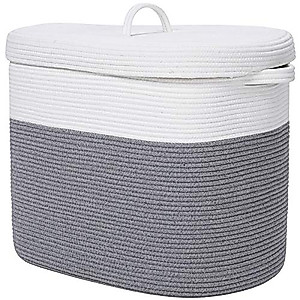 22”x14”x18” Rectangular Extra Large Storage Basket with Lid, Cotton Rope Storage Baskets, Laundry Hamper, Toy Bin, for Toys Blankets Storage in Living Room, Baby Nursery, Grey Basket with Lid