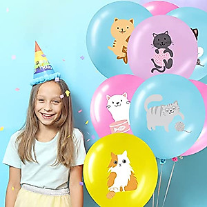 36 Pcs Cat Theme Party Latex Balloons Animal Cat Print Decorations Cartoon Cat Party Favors for Boy Girls Cat Kitty Theme Birthday Party Decorations Supplies, 12 Inches(Cartoon Style)