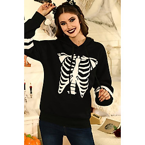 Women Halloween Spooky Graphic Print Pullover Sweatshirts Funny Long Sleeves Hoodie Skeleton S