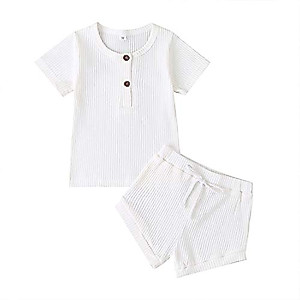 Amuhou Unisex Baby Short Sleeve T-shirts and Shorts Sets Stripe for Newborn Infant Toddler Boy Girls (White/Light Green, 0-6 Months)
