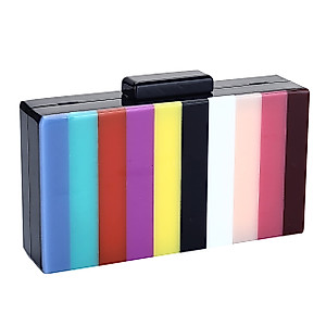 Women's Evening Bag Acrylic Clutch Purse for Women Formal Prom Wedding Party and Multicolor bar Pattern Evening Box Handbag