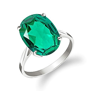 Galaxy Gold GG Stunning 4.50 Carats 14K Solid White Gold Brilliant Oval Cut Emerald Solitaire Ring with Genuine Vibrant Emerald Oval Shape Anniversary Engagement Promise Her Him Unisex (7.5)