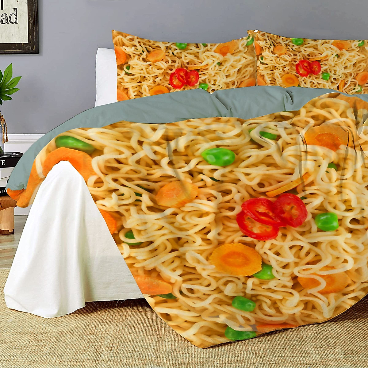 Todeyya Instant Noodles Duvet Cover (Twin Size) with 2 Pillow Shams, Microfiber Lightweight 3pcs Comforter Cover Set Coverlet, with Zipper Closure Bedding All-Season