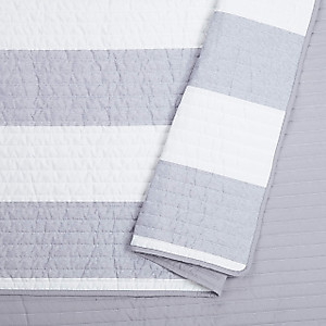 URBAN PLAYGROUND All Seasons Lavelle Gray/White Stripe Quilt Set - 2 Piece Soft Brushed Microfiber Kids Bedding Set for Boys/Girls – Machine Washable (Twin)