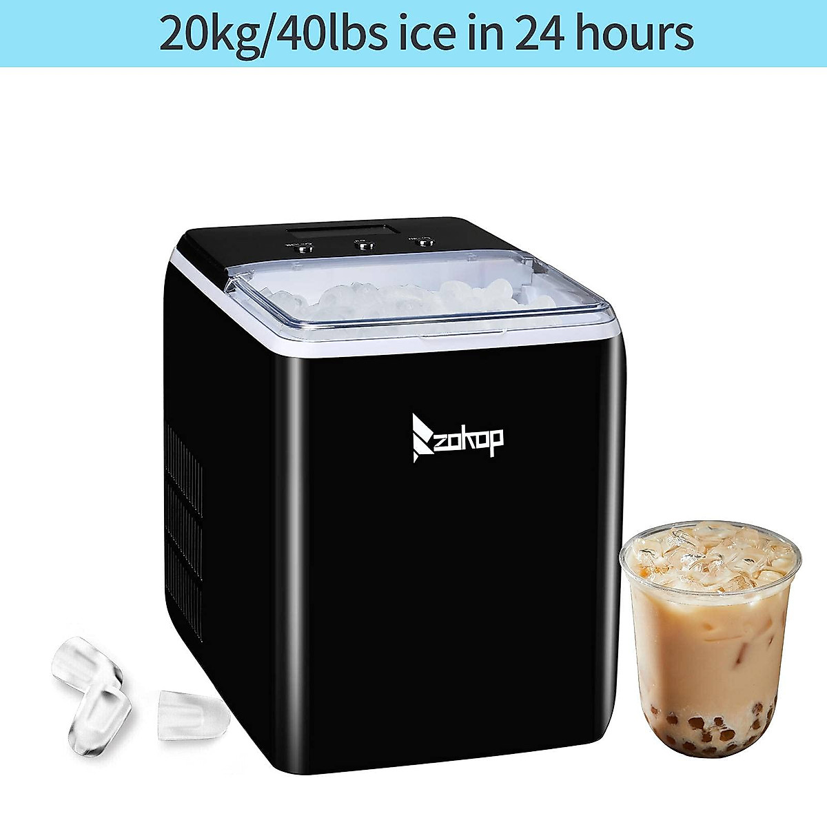 NA 120V 150W 44lbs/20kg/24h Ice Maker Black Plastic Transparent Cover/Display Commercial/Household