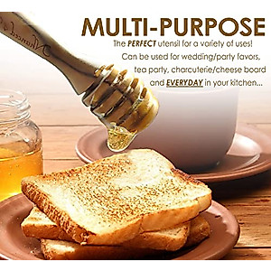 Olive Wood Honey Dipper Stick - Set of 3 (5”/7”/9”) & 1 Wooden Spoon, Use Honey Sticks for Tea & as Honey Server, Honey Dripper, Honey Spoon, Honey Drizzler, Honey Stirrers for Tea