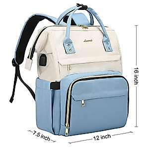 LOVEVOOK Laptop Backpack for Women Fashion Business Computer Backpacks Travel Bags Purse Doctor Nurse Work Backpack with USB Port, Fits 15.6-Inch Laptop Beige-Light Blue