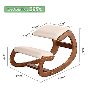 Predawn Ergonomic Kneeling Chair,Rocking Knee Chair Upright Posture Chair for Home Office Meditation Wooden & Linen Cushion-Office Chair for Back Neck Pain Relief & Improving Posture (Pecan)