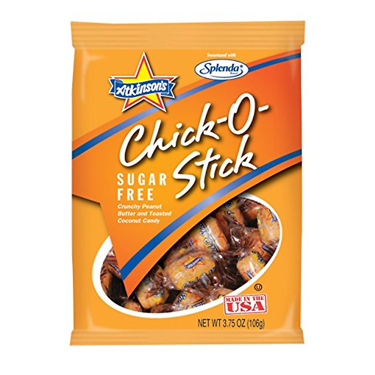 Atkinson Sugar Free Chick-O-Stick, 12 Pieces, 3.75 Ounce Bags, No Trans Fat, Peanut Butter and Coconut Candy