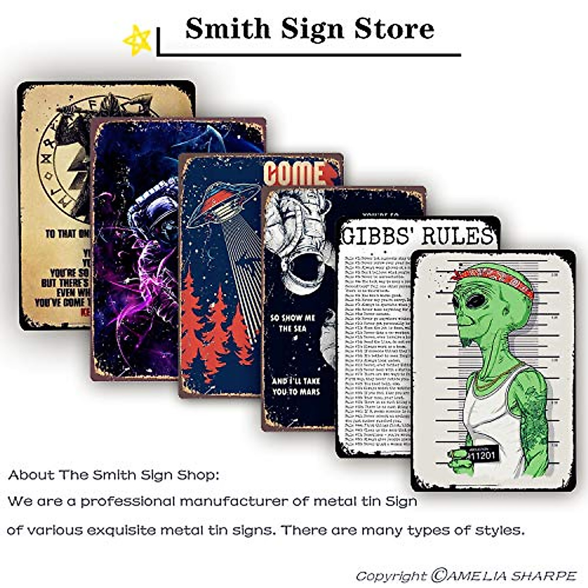 AMELIA SHARPE Tin Sign Vintage NCIS Gibbs' Rules Metal Sign Wall Decoration Home Bar Garage Man Cave Art Sign 12" X 8"