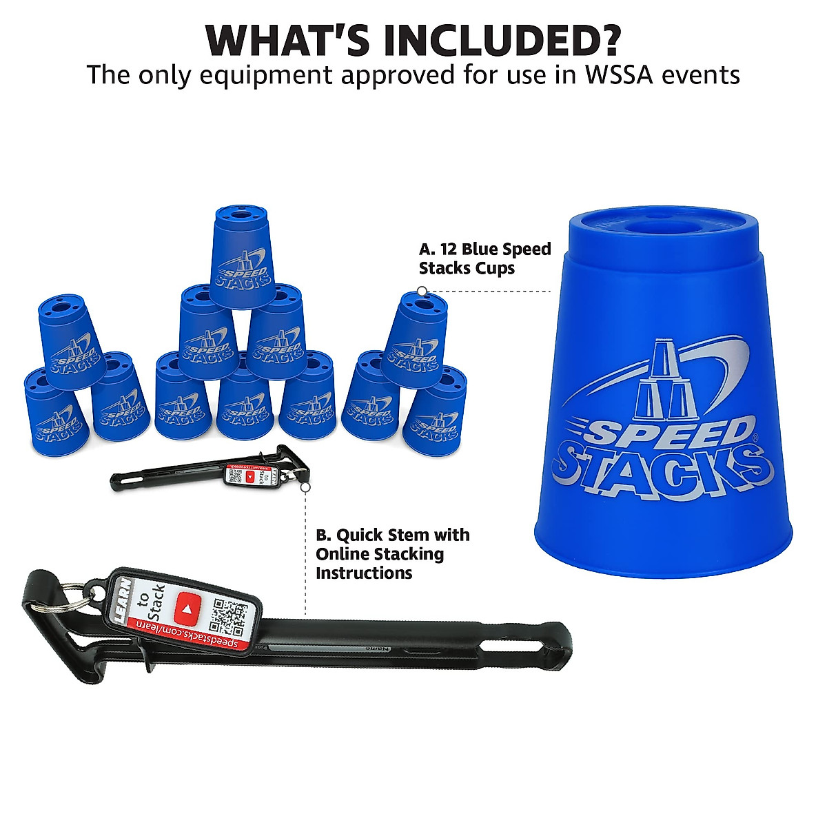 Speed Stacks | Official Sport Stacking Set, Blue - 12 Cups and Holding stem | Top Grade Materials, Low Friction | WSSA Approved