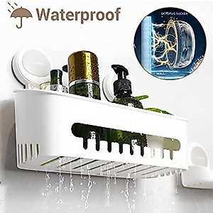 LUXEAR Shower Caddy Suction Cup Sets Shower Shelf Basket + Soap Dish Holder + 4 pack update replacement hooks suction cup for bathroom and kitchen