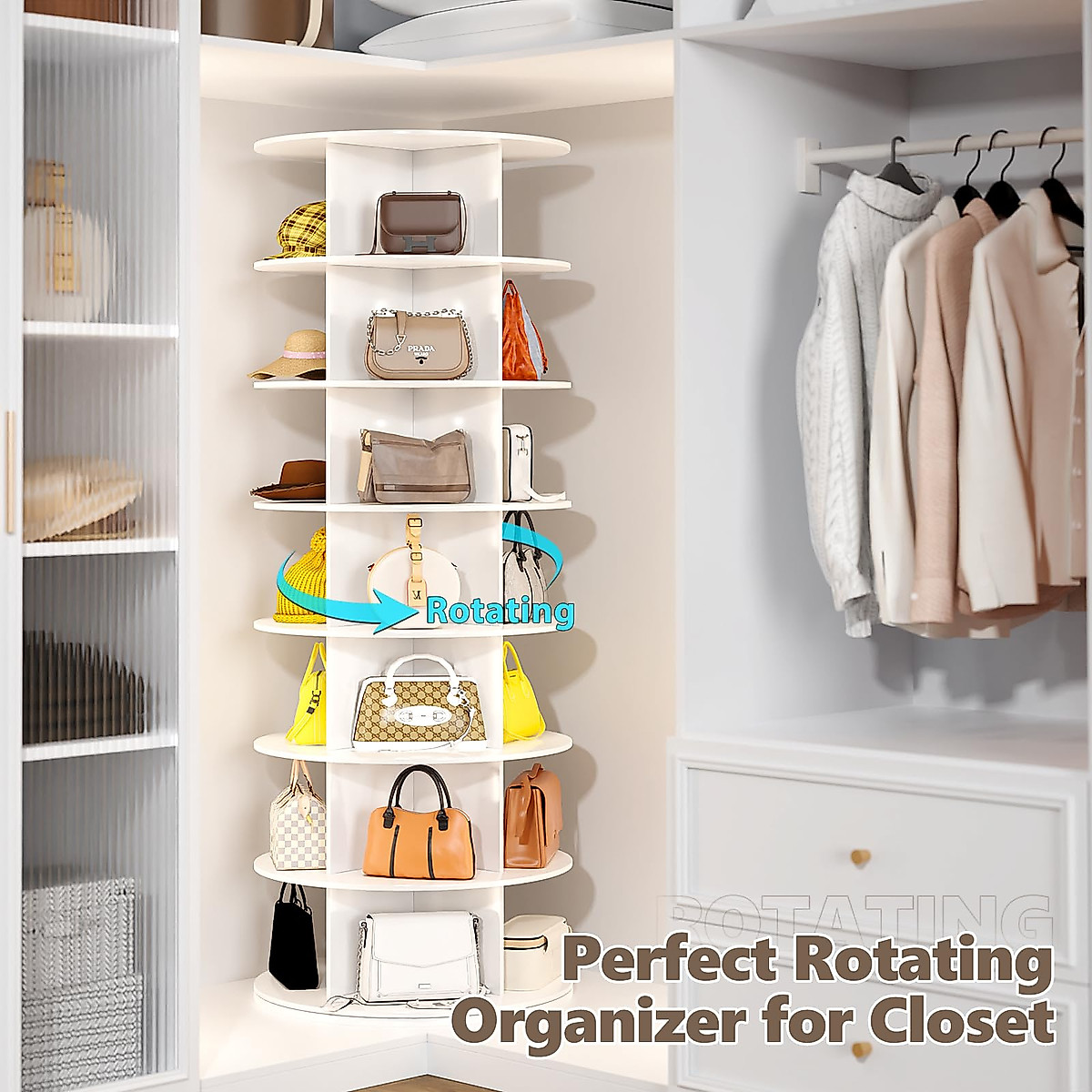 Slumber Castle Rotating Shoe Rack Tower, 7 Tier Revolving Shoe Rack, 360° Spinning Shoe Rack for Closet, Vertical Shoe Tower Organizer, Easy to Assemble Closet Organizers and Storage for Handbag,Shoe