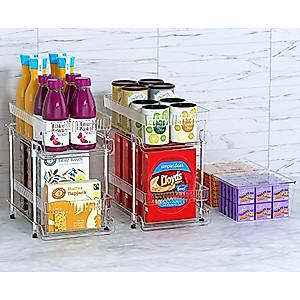 2 Tier Clear Pull Out Organizers and Storage - Snack Organization for Pantry w Lids/Dividers, Slide-Out Under Sink Organizer for Bathroom and Kitchen, Cabinet/Countertop Acrylic Drawers Medicine Bins