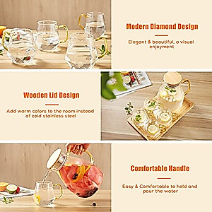 DUJUST Glass Pitcher with Lid [68 oz], Elegant Diamond Design Water Pitcher with Handle, Decoration for Room, High Durability Water Glass Carafe for Ice Tea Maker, Beverage, Hot/Cold Coffee