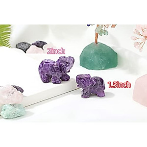 2" Amethyst Elephant Decor Natural Healing Crystal Stones Polished Hand-Carved Gemstone Big Cute Hippie Sculpture Statue Figurines Energy Purple Home Room Office Desk Decoration Gifts for Women Men
